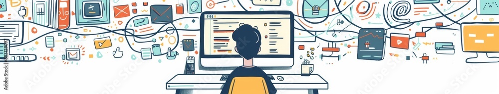 Graffiti-Style Coding Mentorship Concept Illustration: A Person Seated ...