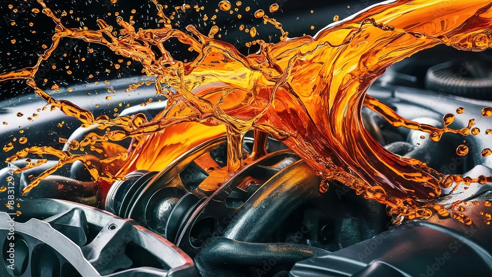 Wave of oil splashing on car engine with lubricating oil. Concept of ...