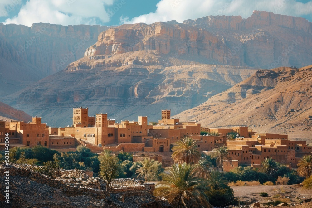 Ancient Fortified Villages in Mzab Valley Under Dramatic Mountain Range ...