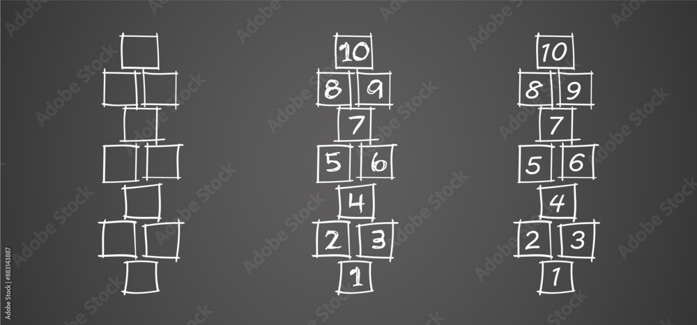 Cartoon hopscotch game on a floor, street or asphalt. Chalk drawing ...