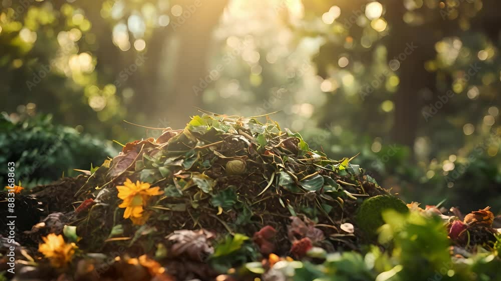 A compost pile with decomposing food waste and leaves, Bio waste, Dump ...