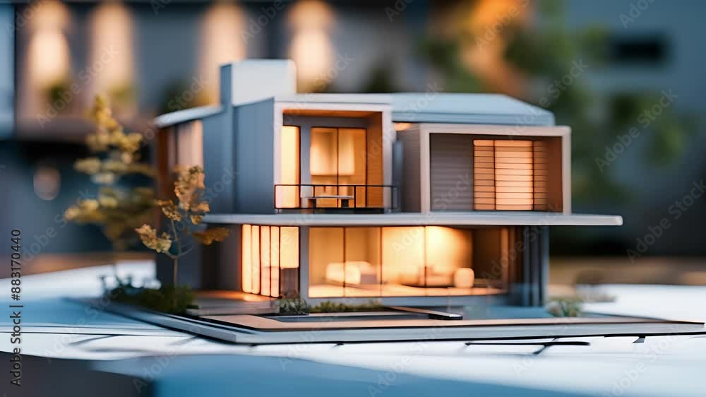 Mini modern house on blueprint architect, Architect designing on ...