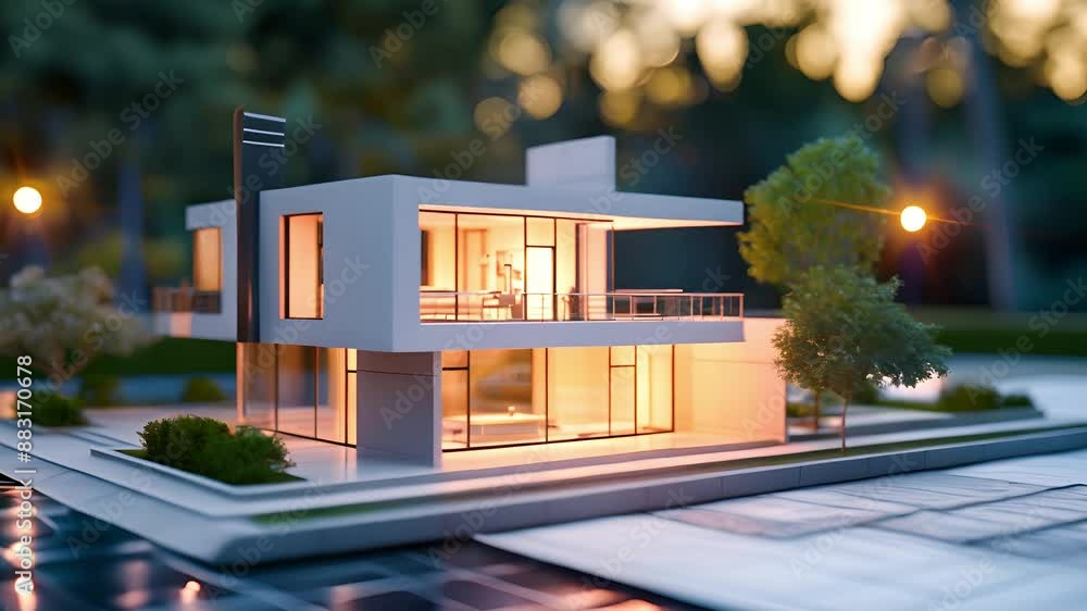 Mini modern house on blueprint architect, Architect designing on ...