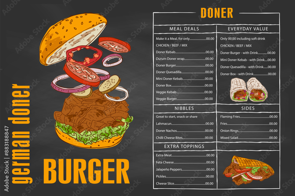 German Doner Kebab Hand drawn vector illustration. Making doner kebab ...