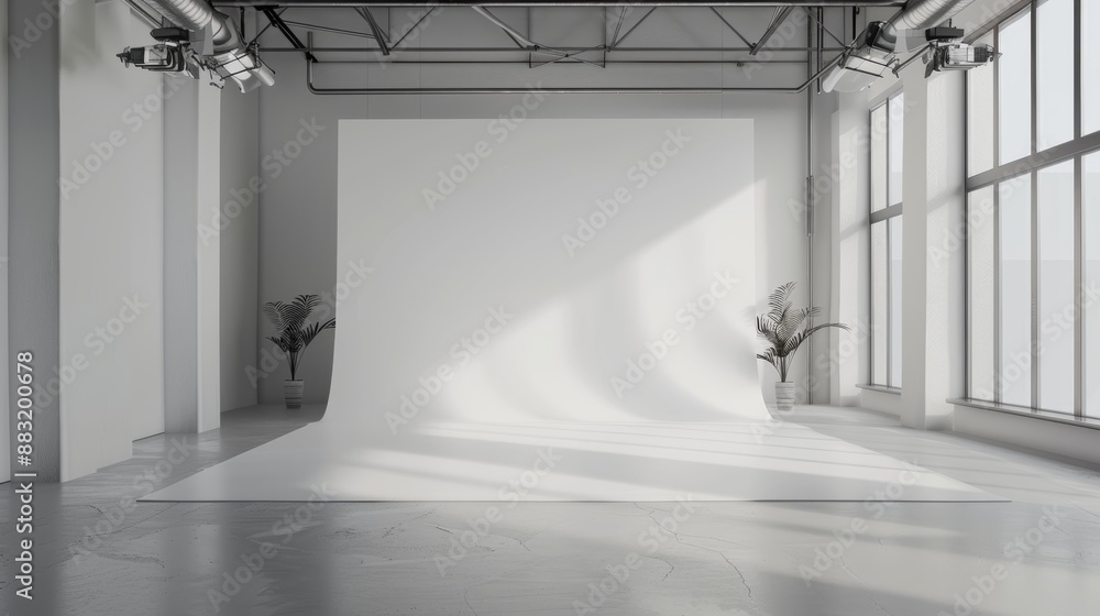 Interior of a modern Professional photo studio with a white background ...