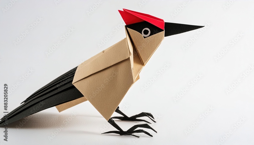 Animal concept origami isolated on white background of a ivory billed ...