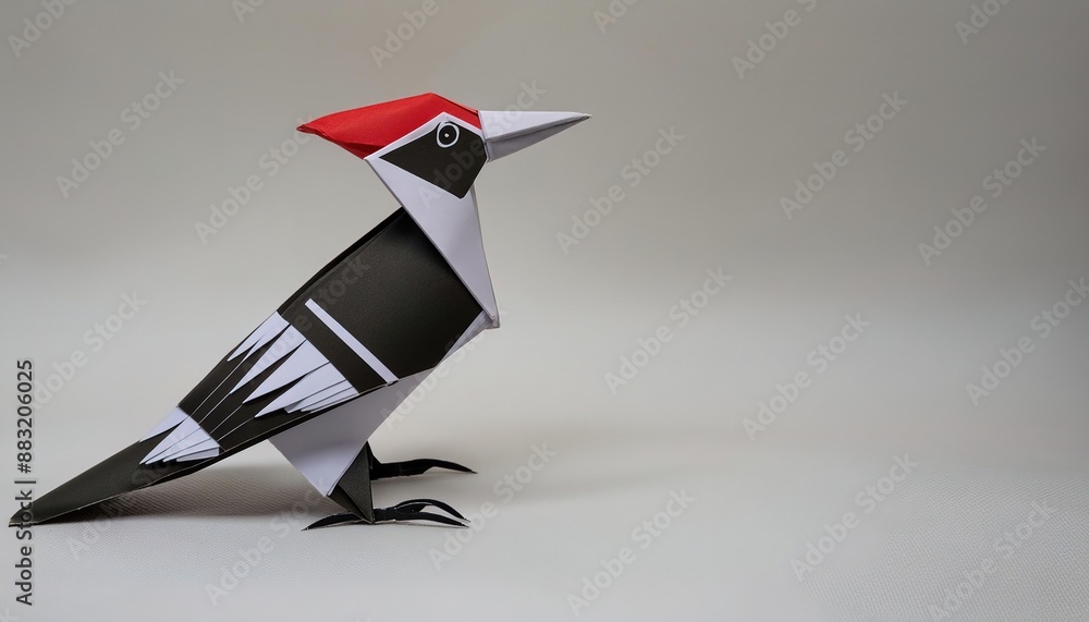 Animal concept origami isolated on white background of a ivory billed ...