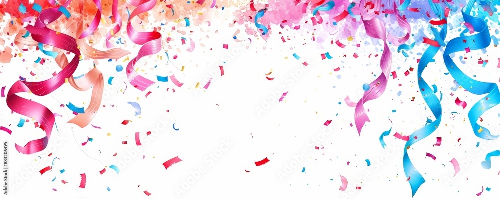 seamless border with colorful ribbon confetti frame template for party ...