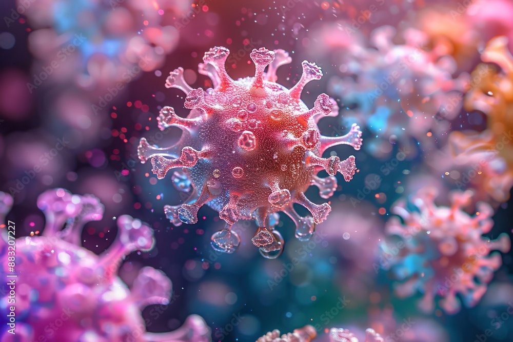 A highly detailed image of virus particles under the microscope ...