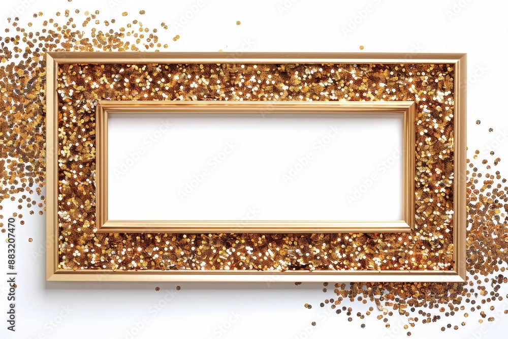rectangle gold glitter frame isolated on white background illustration ...
