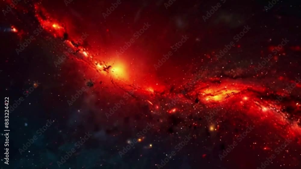 A mesmerizing journey through a red galaxy filled with swirling ...