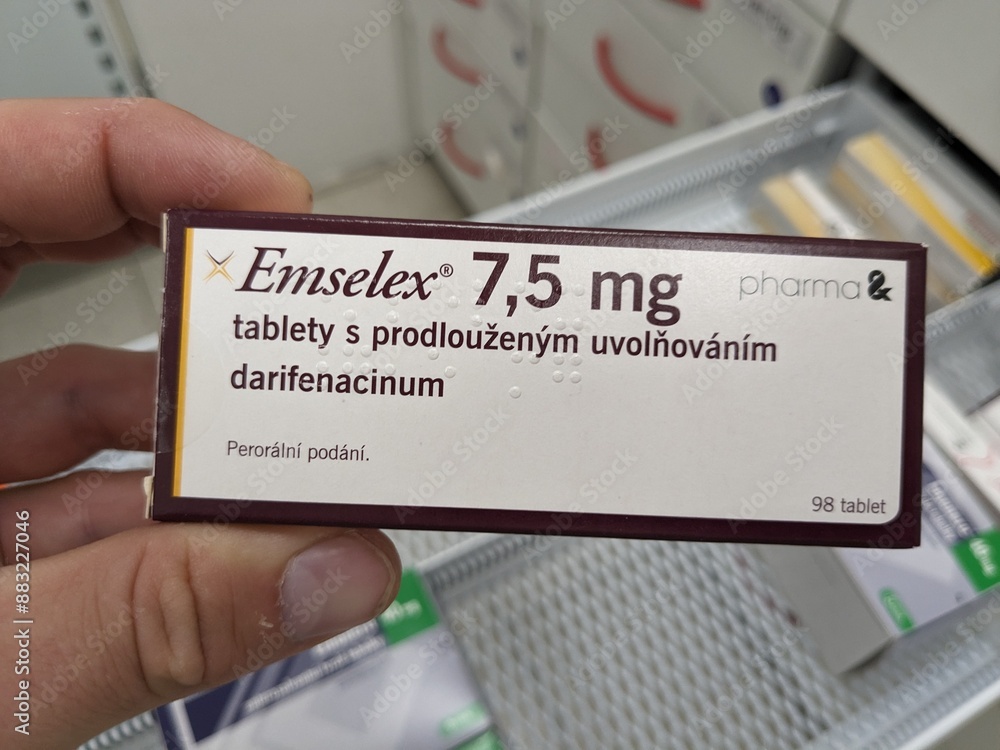 Prague, Czech Republic - July 10 2024: EMSELEX box of medication with ...