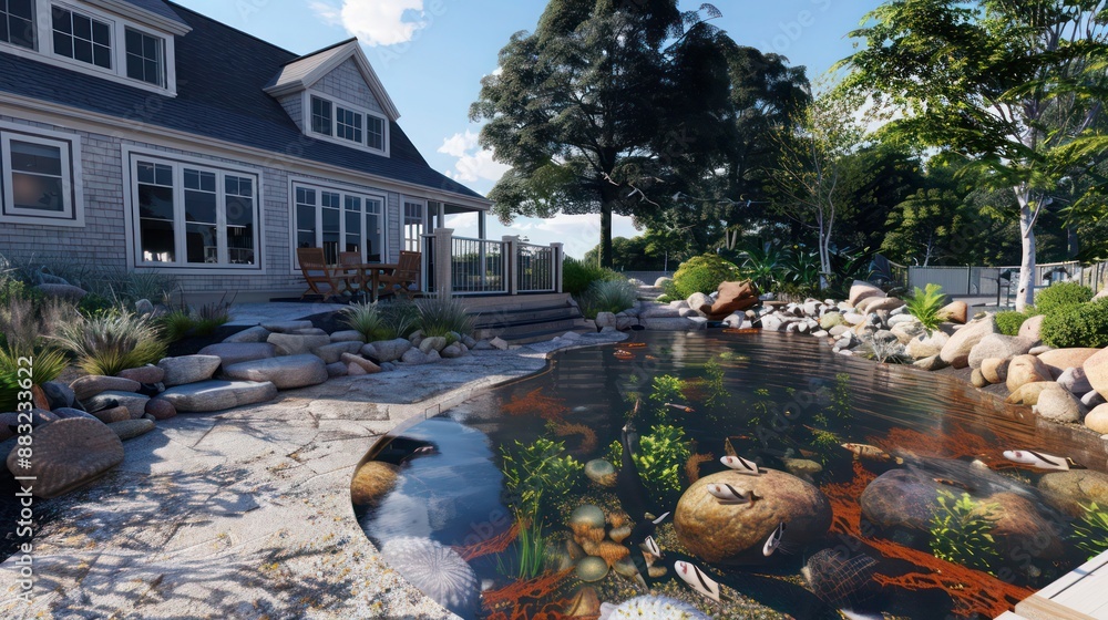 Suburban Cape Cod home with a custom saltwater tidal pool in the ...