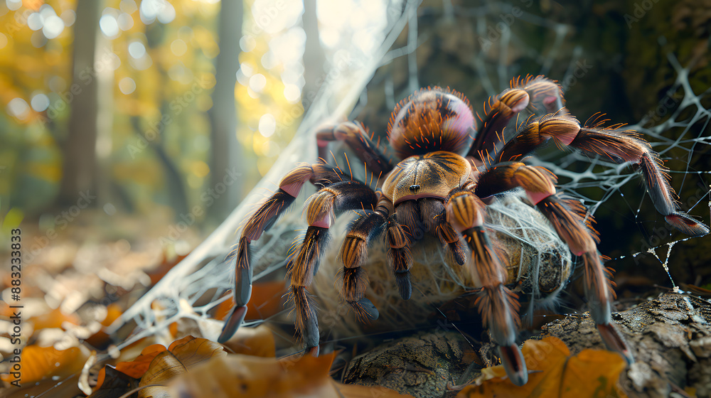 Beautiful giant tarantula spider Brachypelma with pink legs guards its ...