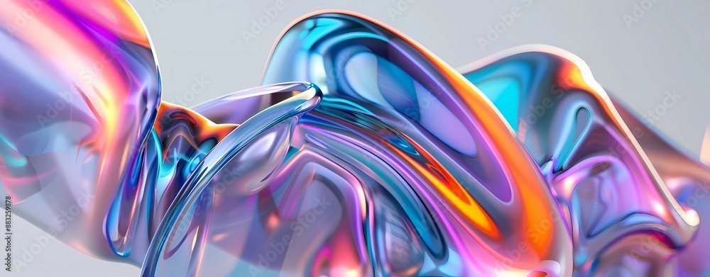 Iridescent Colorful Abstract 3D Render Digital Art of Glass with Fluid ...