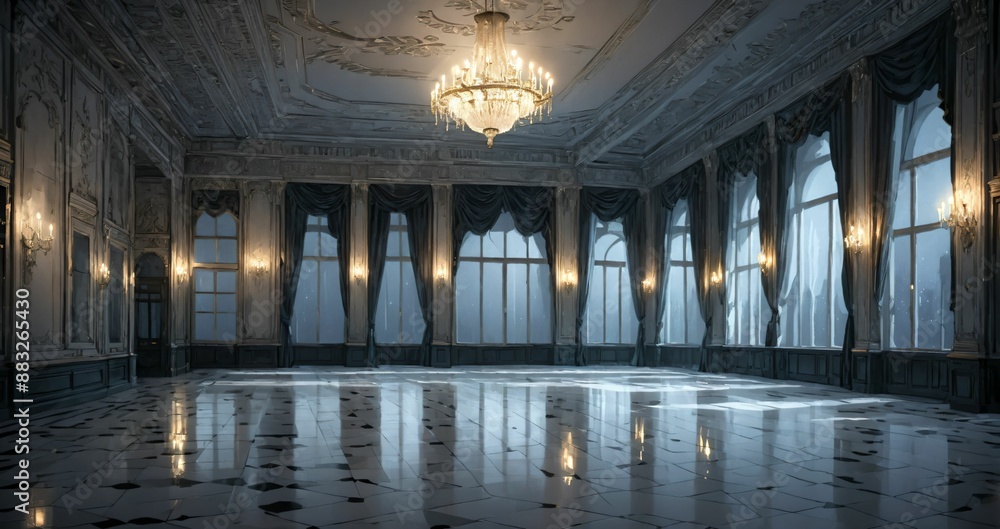 white ballroom corridor of mansion building palace cathedral gothic ...
