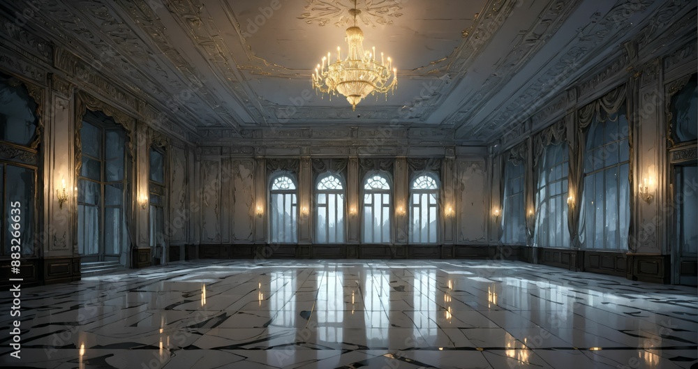 white ballroom corridor of mansion building palace cathedral gothic ...