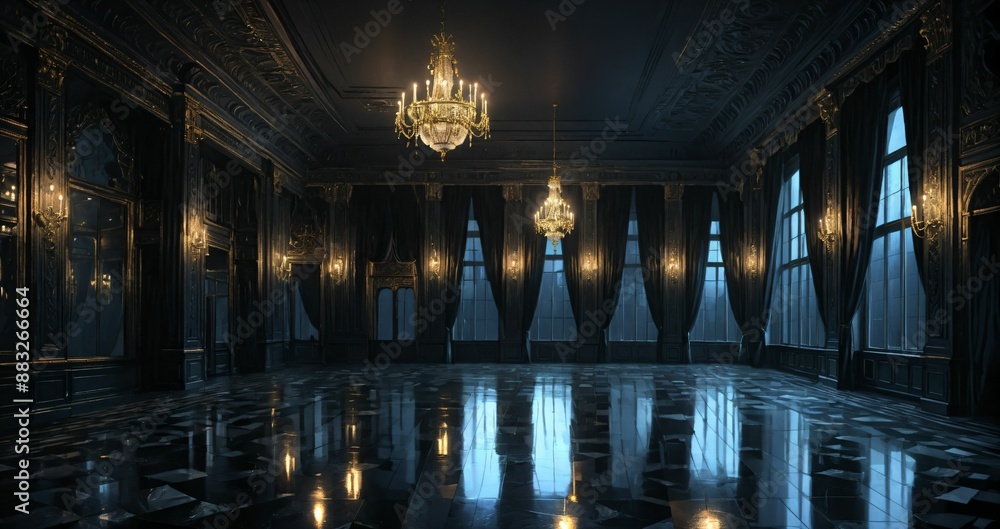 patio terrace balcony of palace mansion house at night. flowers ...