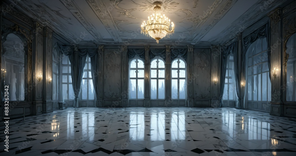 white ballroom corridor of mansion building palace cathedral gothic ...
