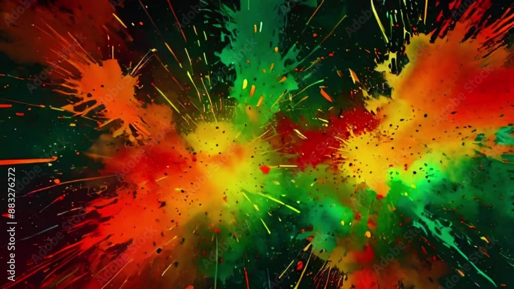 splatters of green, orange, and red gradients that explode onto the ...