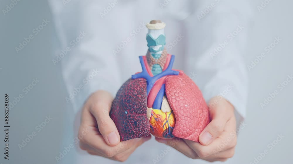 Doctor with Respiratory system anatomy for Diseases. Lung Cancer ...