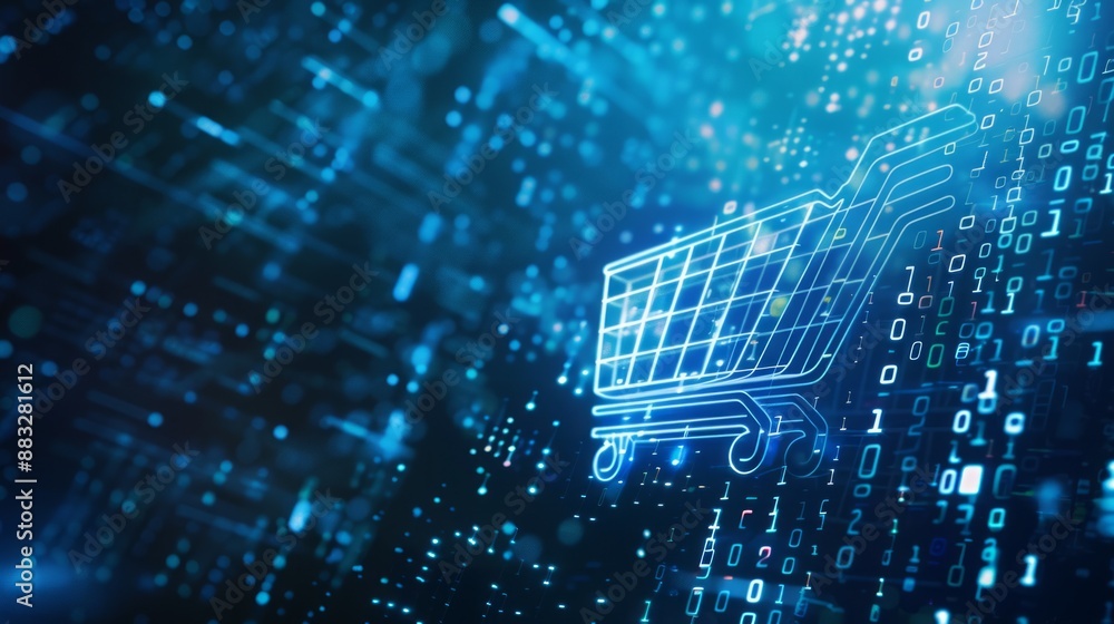 Abstract e-commerce background with blue to silver gradient and ...