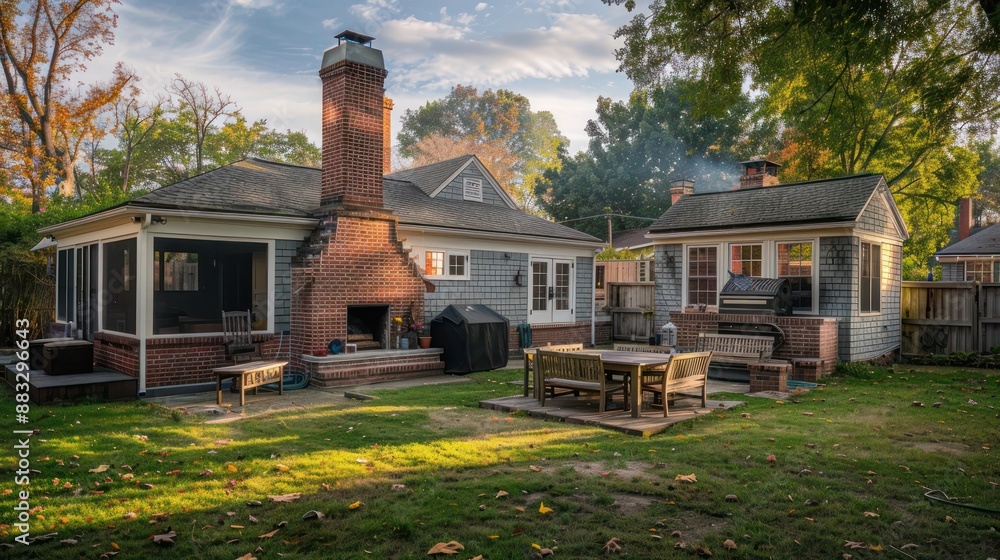 Suburban Colonial home with a traditional brick smokehouse in the ...
