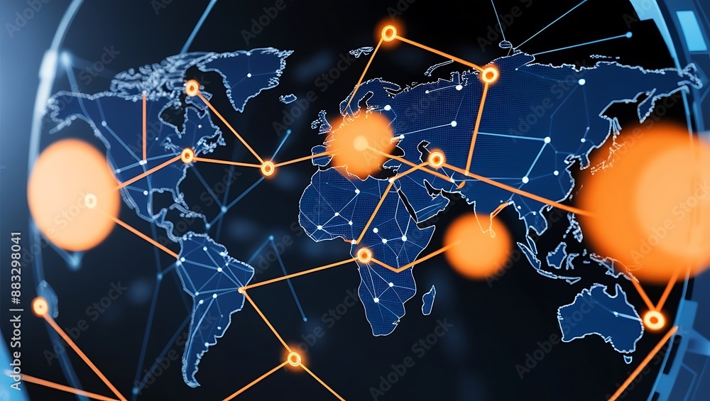 Interconnected World Map with Glowing Nodes Stock Illustration | Adobe ...