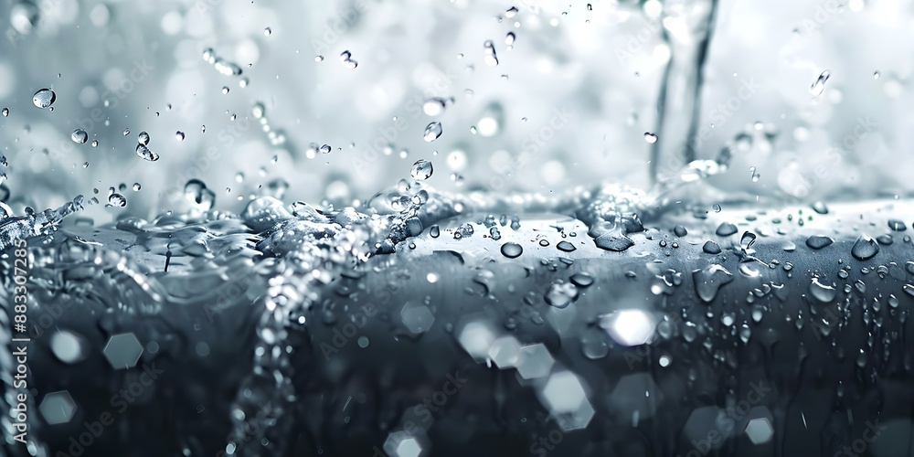 Highpressure PVC pipe burst with water gushing out suspended droplets ...