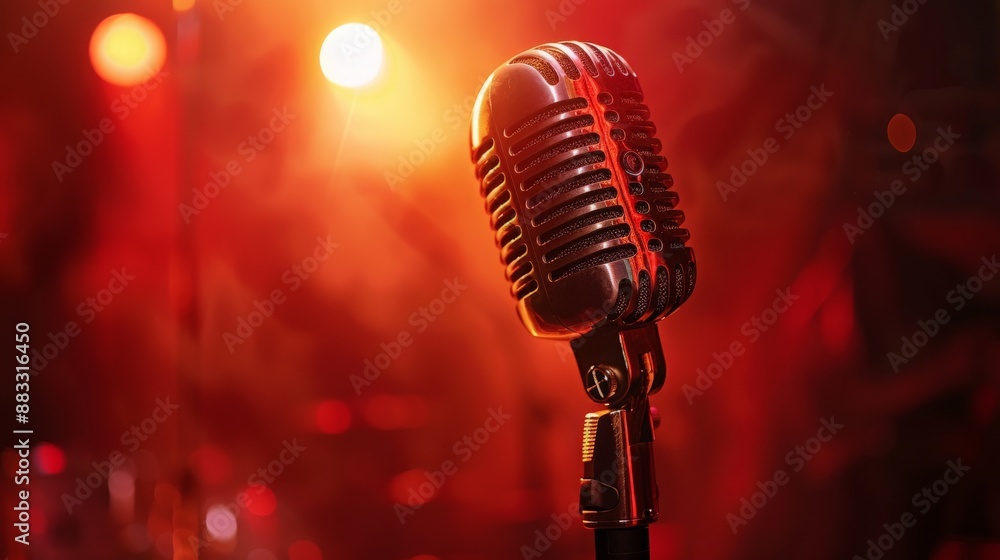 Dynamic stage microphone with a spotlight on it, set against a high ...