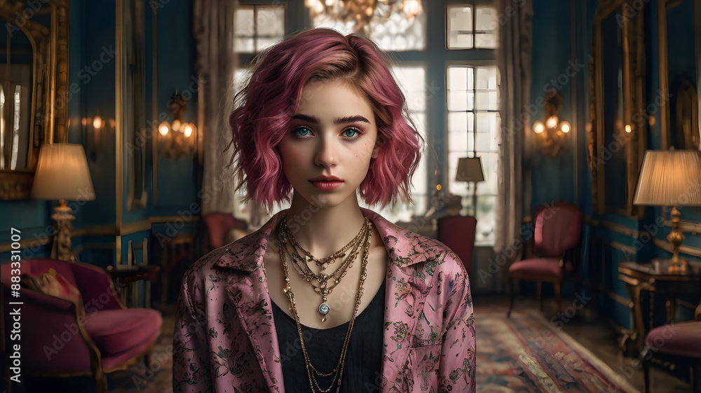 Photorealistic full-body candid portrait of teen Emily Rudd with short ...