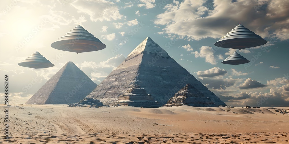 UFOs attempting to land on the Great Pyramid fuel conspiracy theories. Concept UFOs, Great ...