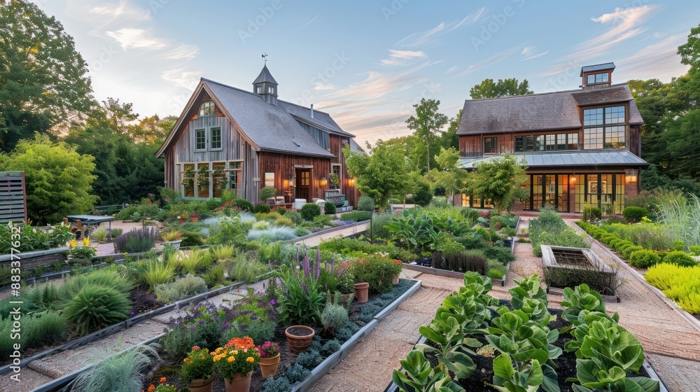 Suburban Colonial home with an artist's studio in the renovated barn ...