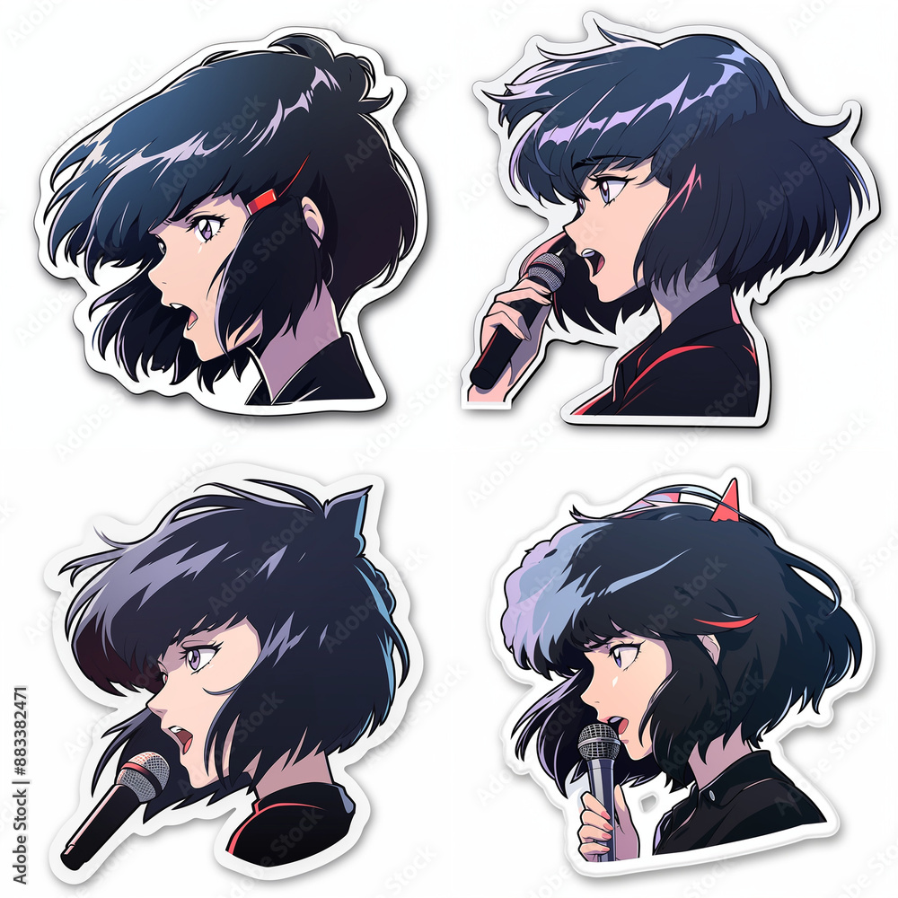 Conceptual CG illustration of dark-haired anime singer holding a ...