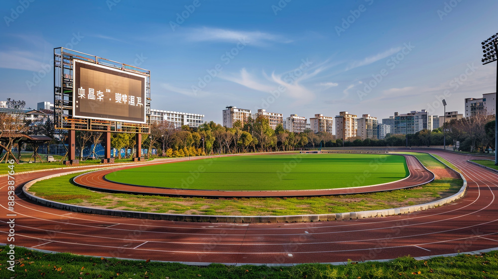 Ultra-clear image of a circular track with eye-level perspective ...