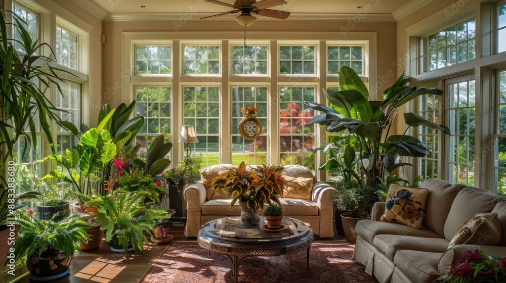 Suburban Colonial home with a traditional English conservatory, used as ...