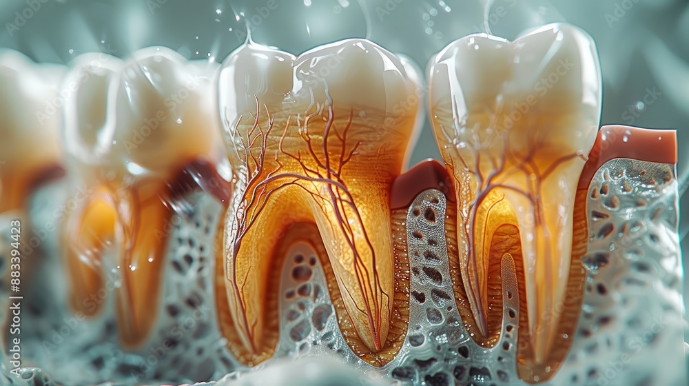 3D detailed of a central incisor tooth with a sagittal cut showing ...