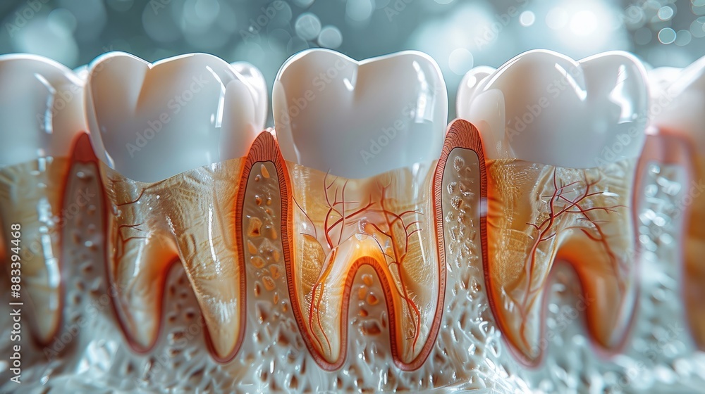 3D detailed of a central incisor tooth with a sagittal cut showing ...