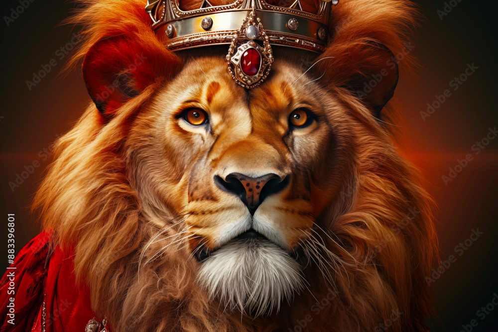 Lion with a crown on his head, king of all animals, wallpaper Stock ...