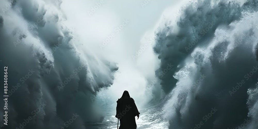 Biblical scene of Moses parting the Red Sea for the Israelites. Concept ... Biblical scene of Moses parting the Red Sea for the Israelites. Concept ...