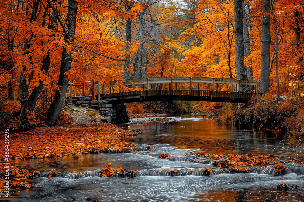 Stunning and Breathtaking Autumn Bridge Scenery with Vibrant and ...