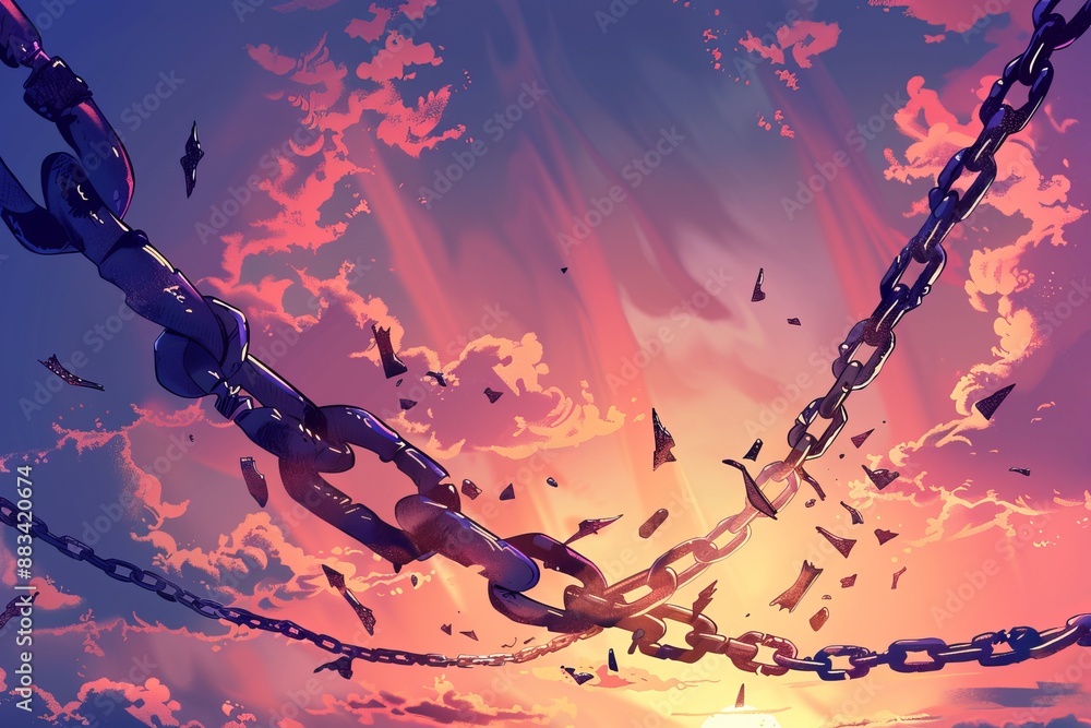 An illustration of broken chains falling apart, symbolizing the ...