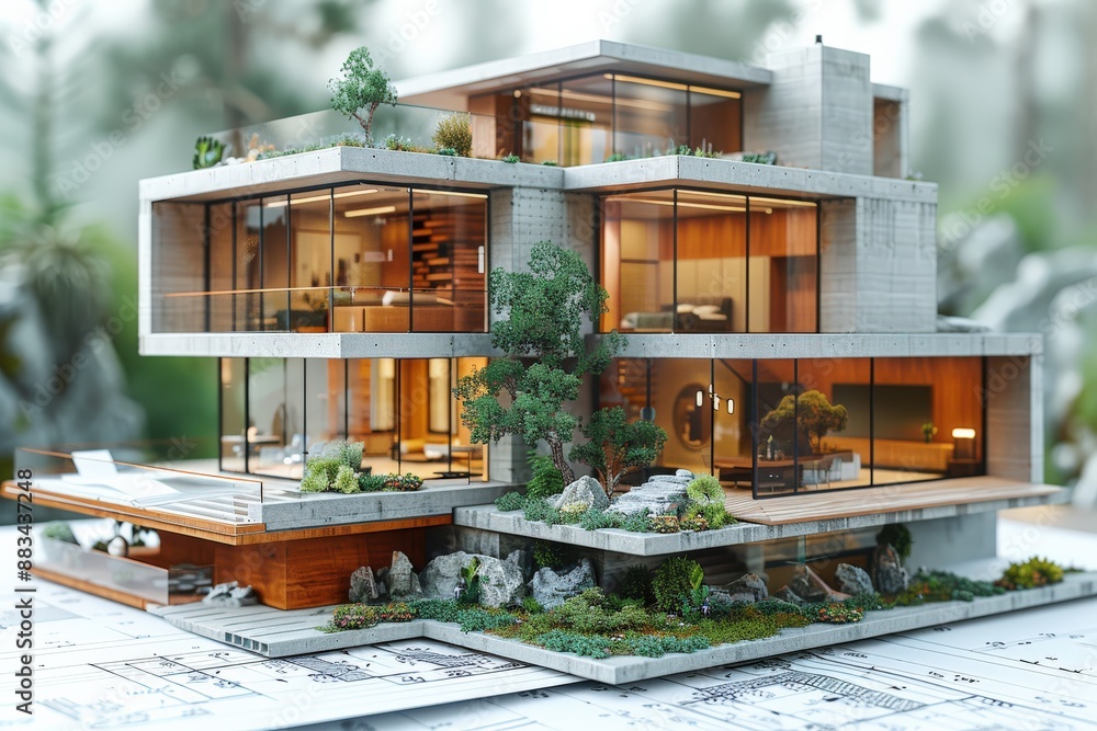 Modern Architectural Model of a Luxurious Multi-Level House with Glass ...