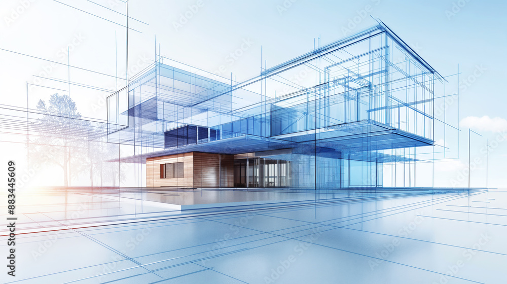 Architectural drawing of a modern house showcasing detailed and ...