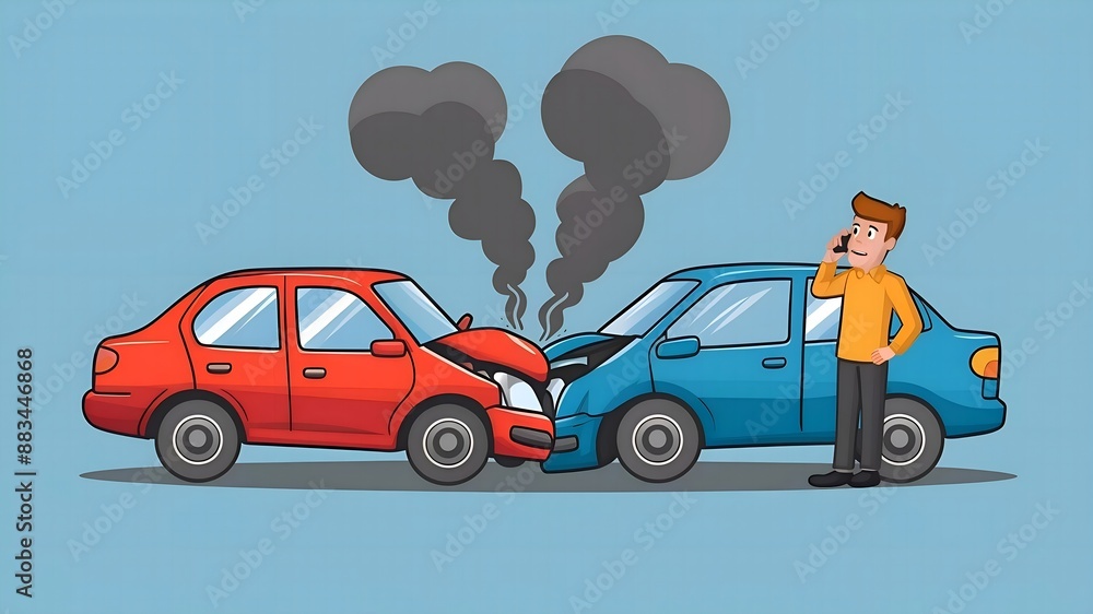 The image depicts a cartoon illustration of a car accident Stock ...