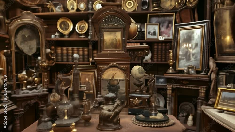 Vintage Antique Shop Interior with Classic Memorabilia, Old Photographs ...