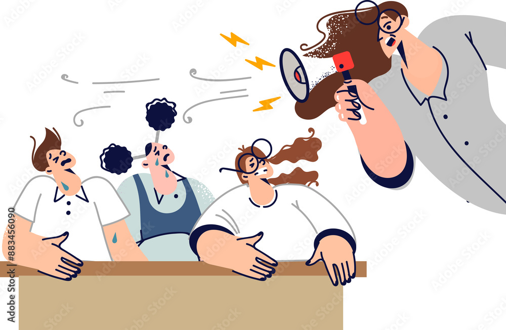 Angry woman teacher yells at elementary school students using megaphone ...