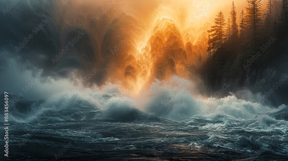 In this moment of nature's spectacle, the juxtaposition of light and ...