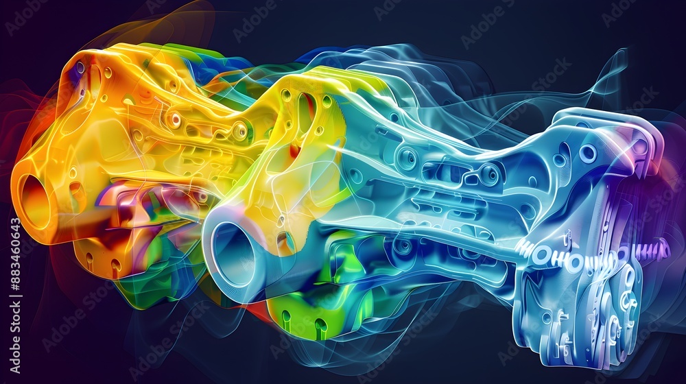 Color-Coded Stress Distribution Map Overlaying a Loaded Component in a ...