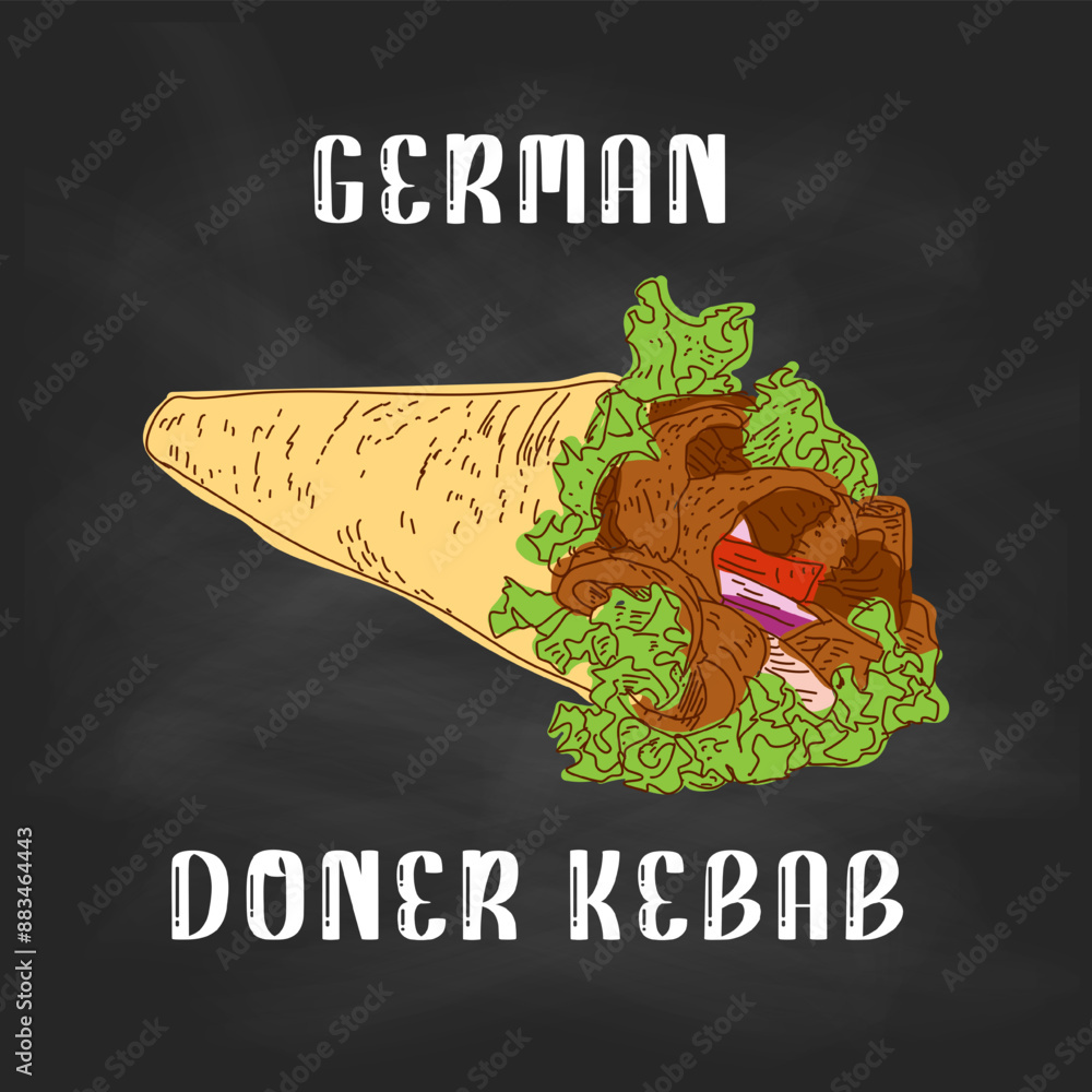 German Doner Kebab Hand drawn vector illustration. Making doner kebab ...